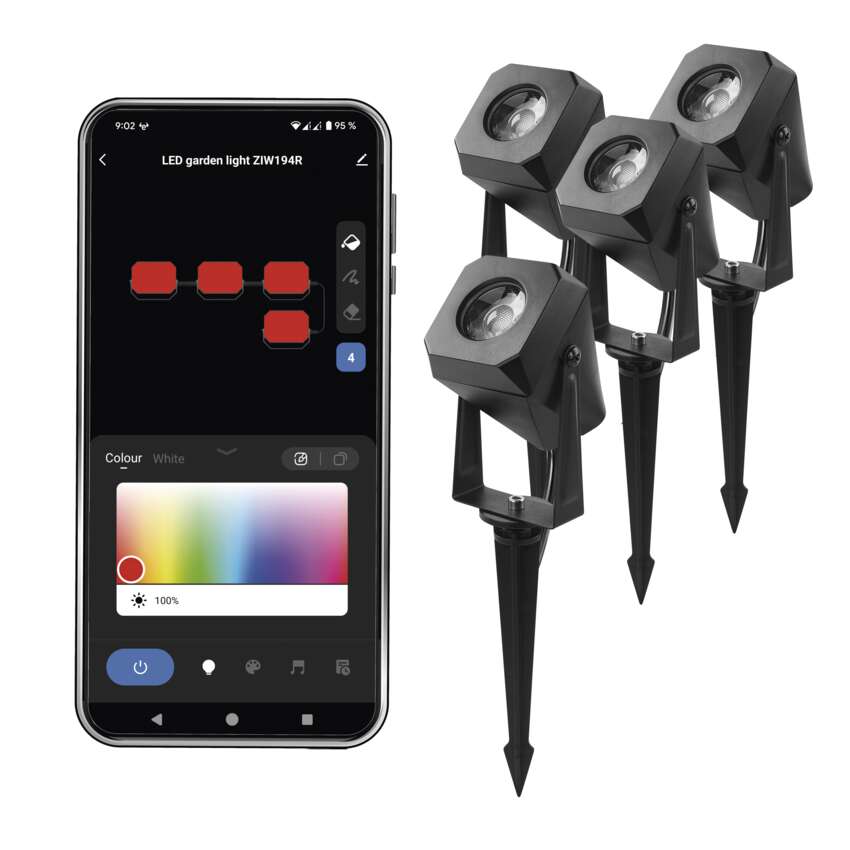 GoSmart outdoor LED spotlight, starter kit, 4 pieces, 7 W, RGBIC ...