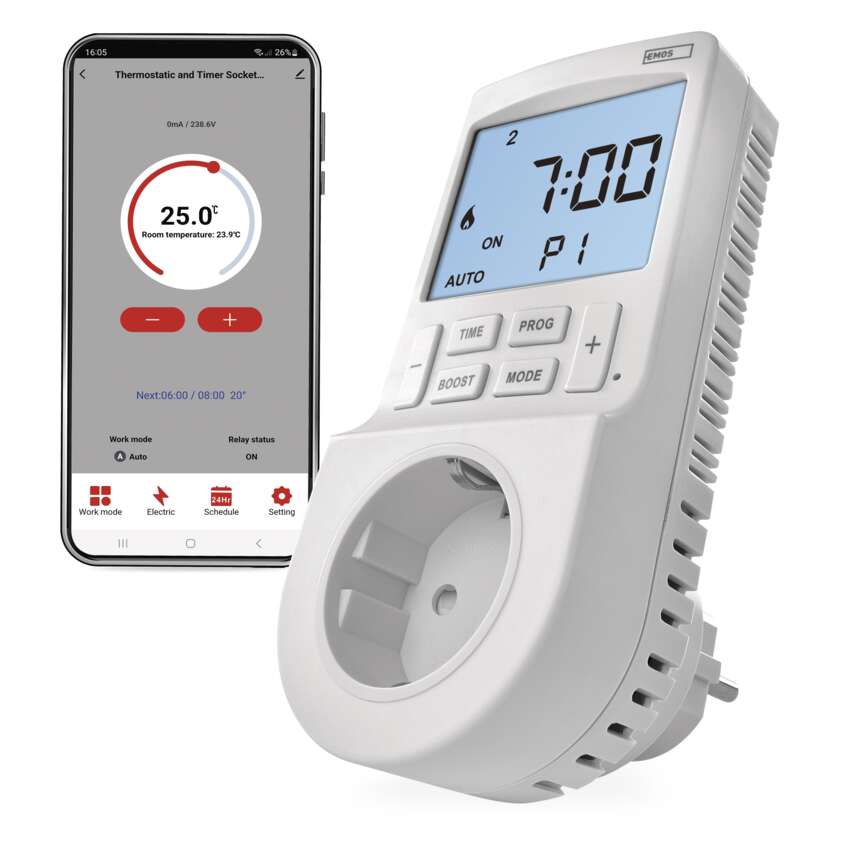 GoSmart 2-in-1 socket thermostat with digital timer function, schuko ...
